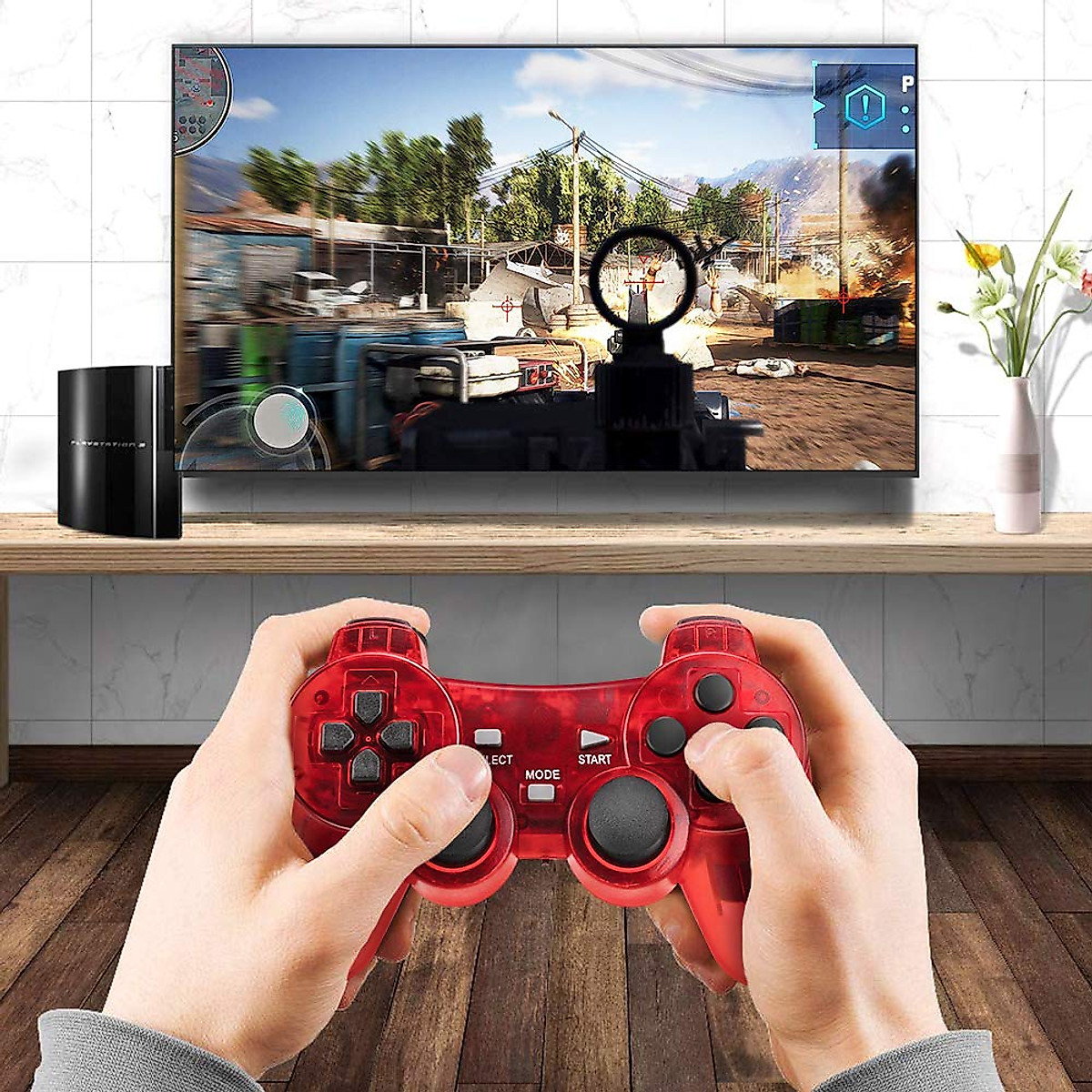 BicycleStore 2 Pack Controller for PS2 Playstation 2.4G Gamepad Joystick Remote with Shock Vibration (ClearBlue and ClearRed)