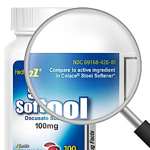 HealthA2Z® Stool Softener | Docusate Sodium 100mg | Red & White Capsules | Dependable | Gentle Constipation Relief (100 Counts)