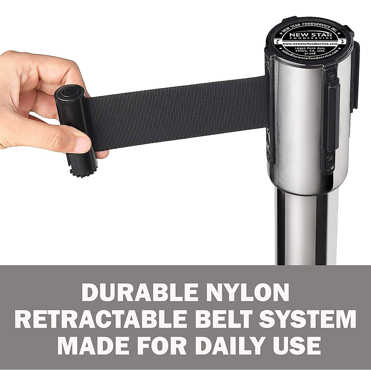 New Star Foodservice 54606 Stanchions, 36-Inch Height, 6.5-Foot Retractable Belt, Set of 2, Silver Belt