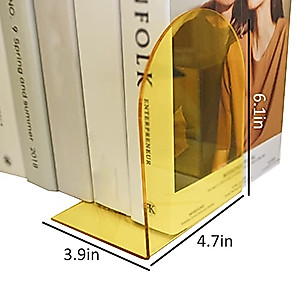 Kelendle Plastic Acrylic Bookends Pair Clear Book Ends for Shelves Book Stopper Desktop Organizer Bookshelf Decor Decorative Bedroom Library Office School Supplies Stationery Gift Yellow
