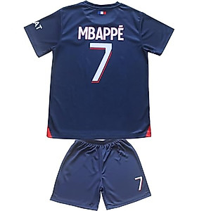 ORGBRAIN 2023/2024 Home #7 Football Soccer Kids Jersey Shorts Socks Set Youth Sizes (Navy, 30)