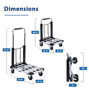 UPGRADED Foldable Dolly Hand Truck Utility Cart Wagon - Collapsible Compact Portable Lightweight & Adjustable – Extra Large Heavy Duty Aluminum Cart for Luggage Moving Warehouse Office