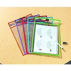 Learning Resources Write and Wipe Pockets, 5 Colorful Classroom Dry Erase Pockets, Ages 3+