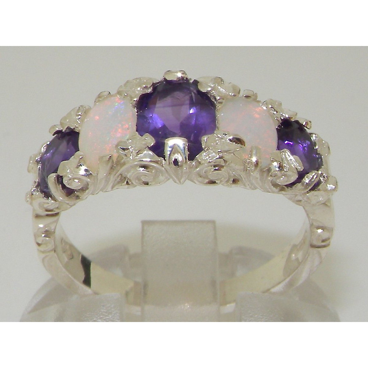 LetsBuyGold 925 Sterling Silver Natural Amethyst and Opal Womens Promise Ring - Size 9.5