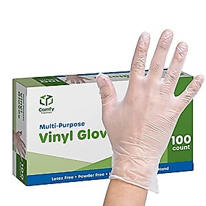 Comfy Package [100 Count Disposable Vinyl Gloves, Powder Free, Latex Free, Clear Gloves for Cooking and cleaning - X-large