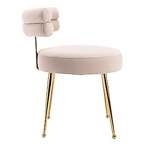 HomSof, Beige Upholstered Curve-Back Dining Modern Velvet Accent Chair with Metal Legs