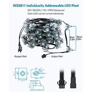 ALITOVE 12V WS2811 LED Pixels Addressable RGB Outdoor String Lights 50pcs 12mm Diffused Digital Dream Color Programmable LED Square Module Lights Waterproof IP68 for LED Screen Billboard Holiday