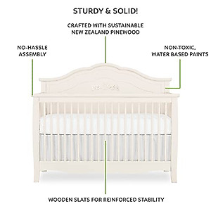 SweetPea Baby Rose 4-in-1 Convertible Crib in Ivory Lace, Baby Crib with Spindles, Greenguard Gold Certified, Easy Assembly, Sustainable New Zealand Pinewood