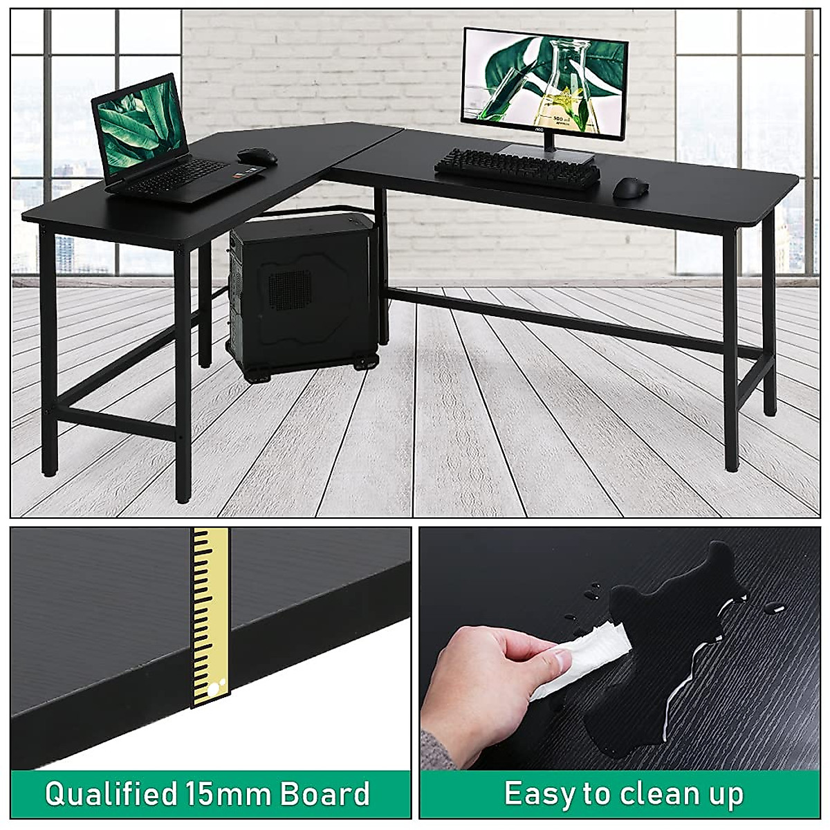 PayLessHere L Shaped Desk, 54" Gaming Desk, Computer Desk, L Desk, Home Office Desk Space Corner Study Desk Workstation Easy to Assemble(Black)