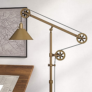 Henn&Hart Pulley System Floor Lamp with Metal Shade in Antique Brass/Antique Brass, Floor Lamp for Home Office, Bedroom, Living Room