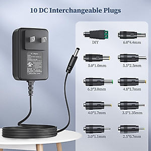 DONYOIE 12V 1A Power Supply 12 Volt Charger 1000mA 12W Max Regulated Switching AC to DC Cord Adapter with 10 Replacement Connector 100V - 240V Input Adaptor US Wall Plug Certified by UL