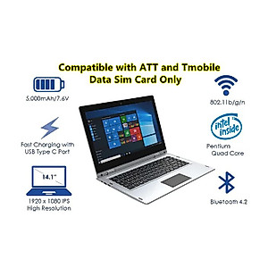 Hugo Tech Mart 2023 Convertible 2-in-1 Laptop, 14" FHD IPS Touchscreen, Intel Pentium 4-Core Processor Up to 2.64GHz, 4GB Ram, 64GB SSD, 4K Graphics, Super-Fast WiFi, LTE, Windows 10 Pro, Dale Sliver