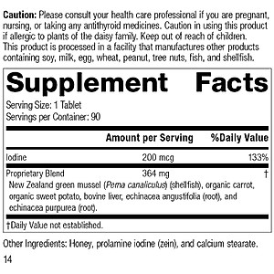 Standard Process Inc. Iodomere - Whole Food Metabolism and Thyroid Support with Echinacea Purpurea, Green Lipped Mussel, Organic Carrot, Organic Sweet Potato, and Iodine - 90 Tablets