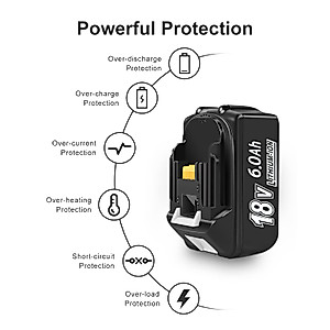 2-Pack 18V 6000mAh Battery Replacement for Makita 18V Battery Kit and Charger with Tool Bag Included Compatible with Makita BL1830B BL1840B BL1850B BL1860B，More