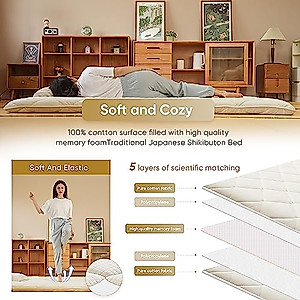 Dr.Futon Japanese Floor Futon Mattress Traditional Cotton Shikibuton Foldable Roll Up Bed Queen