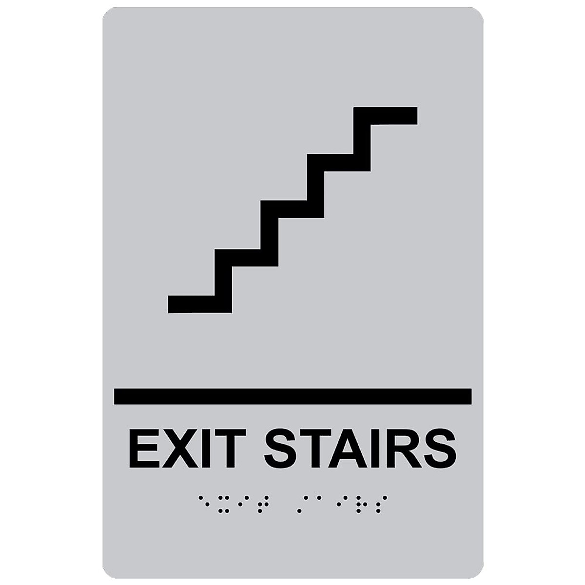 ComplianceSigns.com Exit Stairs Sign, ADA-Compliant Braille and Raised Letters, 9x6 in. Silver Acrylic Plastic with Adhesive Mounting Strips