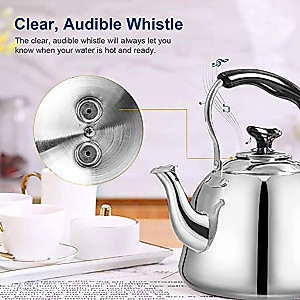 Whistling Stovetop Tea Kettle 2L Food Grade Stainless Steel Teapot, Hot Water Fast to Boil Tea Kettle Stovetop with Wide Mouth, Anti-scalding Handle Teakettle for Gas, Induction, Electric, Tea&Coffee