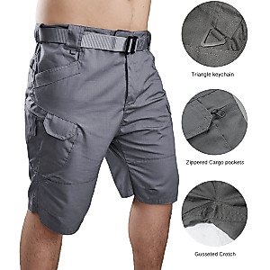 YAXHWIV Mens Tactical Shorts 11" Waterproof Hiking Fishing Breathable Quick Dry Cargo Short Shorts Regular(NO Belt) Grey
