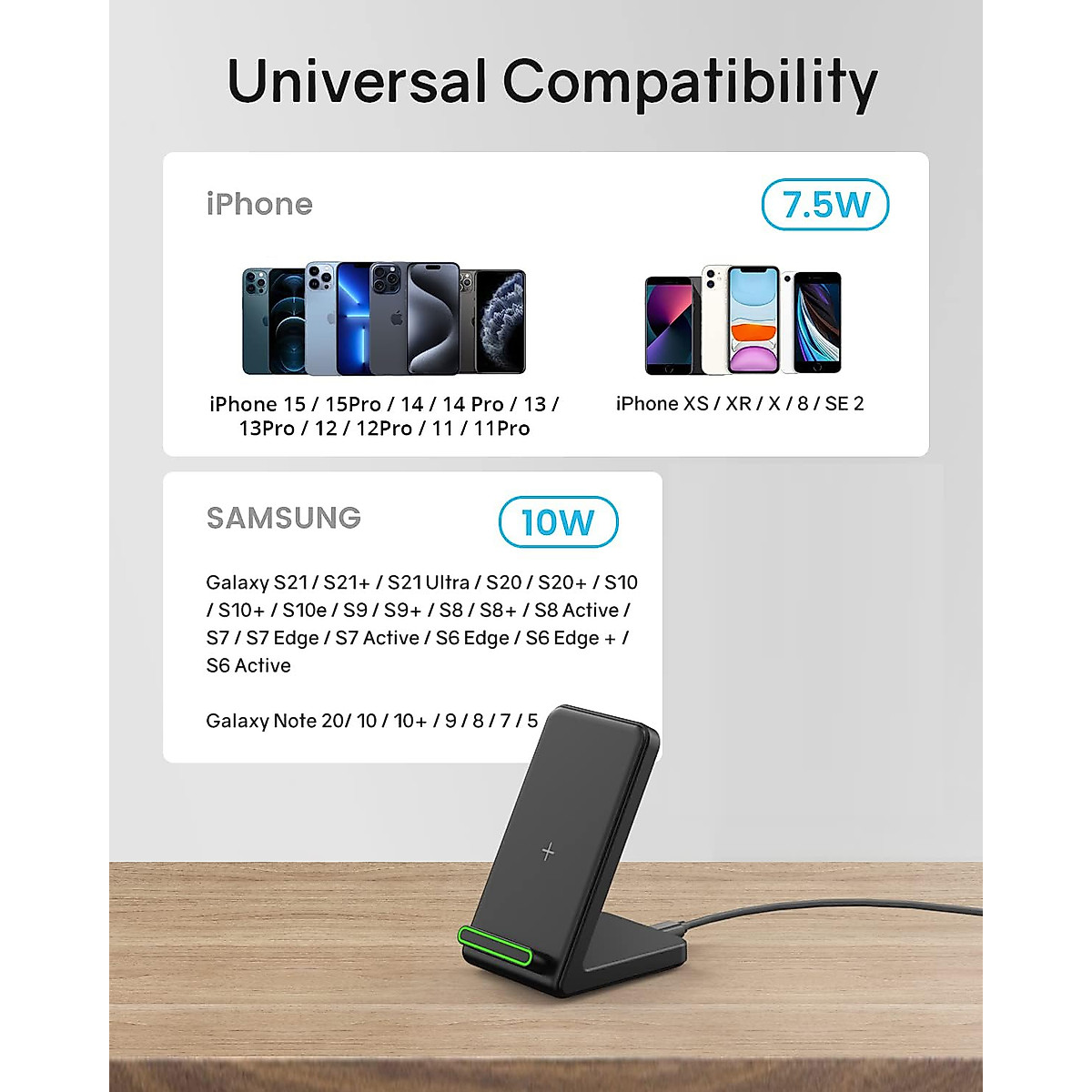 CIYOYO Wireless Charger, 15W Fast Wireless Charging Stand, Wireless Charging Station for iPhone 15 14 13 12 11 Pro Max Plus XS XR X 8 [Adapter Included]