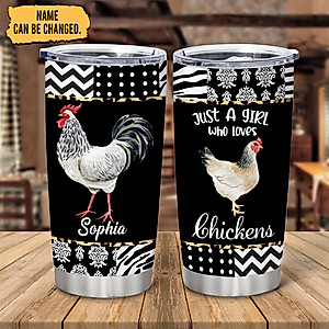 Hyturtle Personalized Chicken Tumbler Gifts for Chicken Lovers - Chicken Farm Birthday Gifts for Women - Chicken Lady Tumbler - Girl Love Chickens Rooster Hen Custom Name 20oz Stainless Steel Tumbler