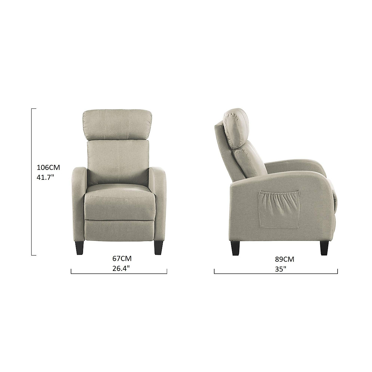 Casa Andrea Milano Living Room Slim Manual Recliner Chair (Beige)