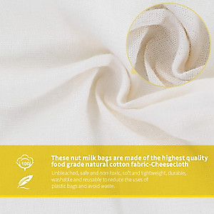 Nut Milk Bags(Upgraded, Weave 90x88), All Natural Cheesecloth Bags 12"x12" 2 Pack, 100% Unbleached Cotton Cloth Bags for Cheese/Tea/Yogurt/Juice/Wine/Soup/Herbs, Washable Reusable Almond Milk Strainer