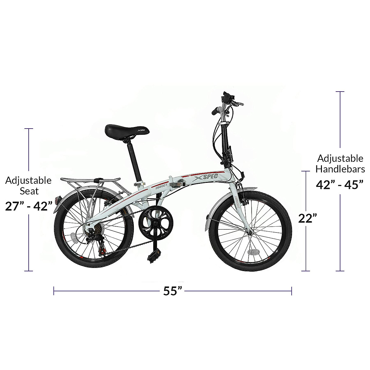 Xspec 20" 7 Speed Folding Compact City Commuter Bike, White (NOT an Electric Bike)