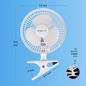 NEXAIR 6-Inch Clip on Fan,360 Degree Rotation,Two Speed Portable Clip Fan With Strong Clamp Grip,Quiet Operating Desk Fan Made Of Durable Material,Great For Bedroom,Office,Living Room NF001-WH-Q