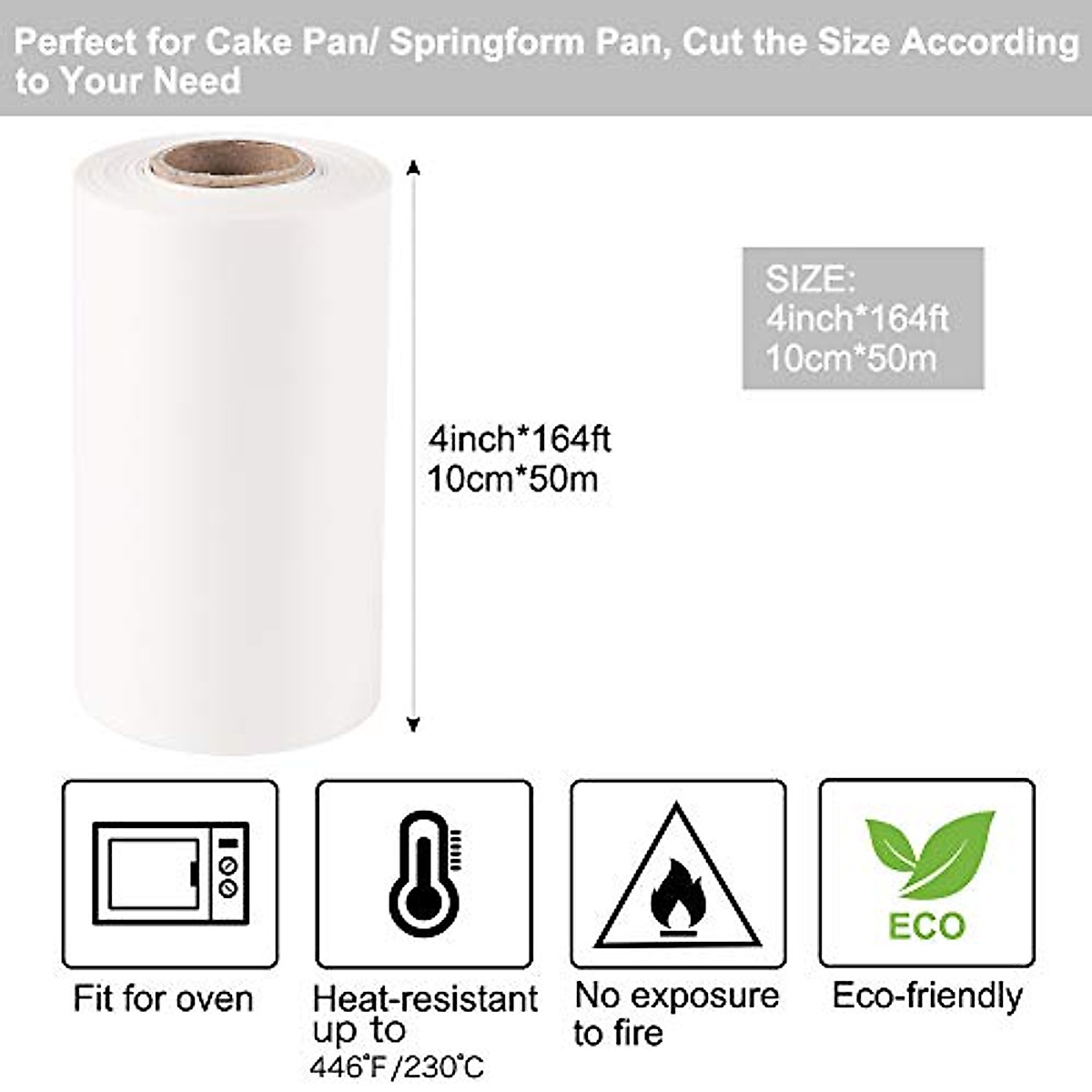 Cake Pan Liner, Nonstick Cake Pan Side Liner/Baking Parchment Paper Liner Roll for Cake Pan, Springform Pan (4in x 164ft)