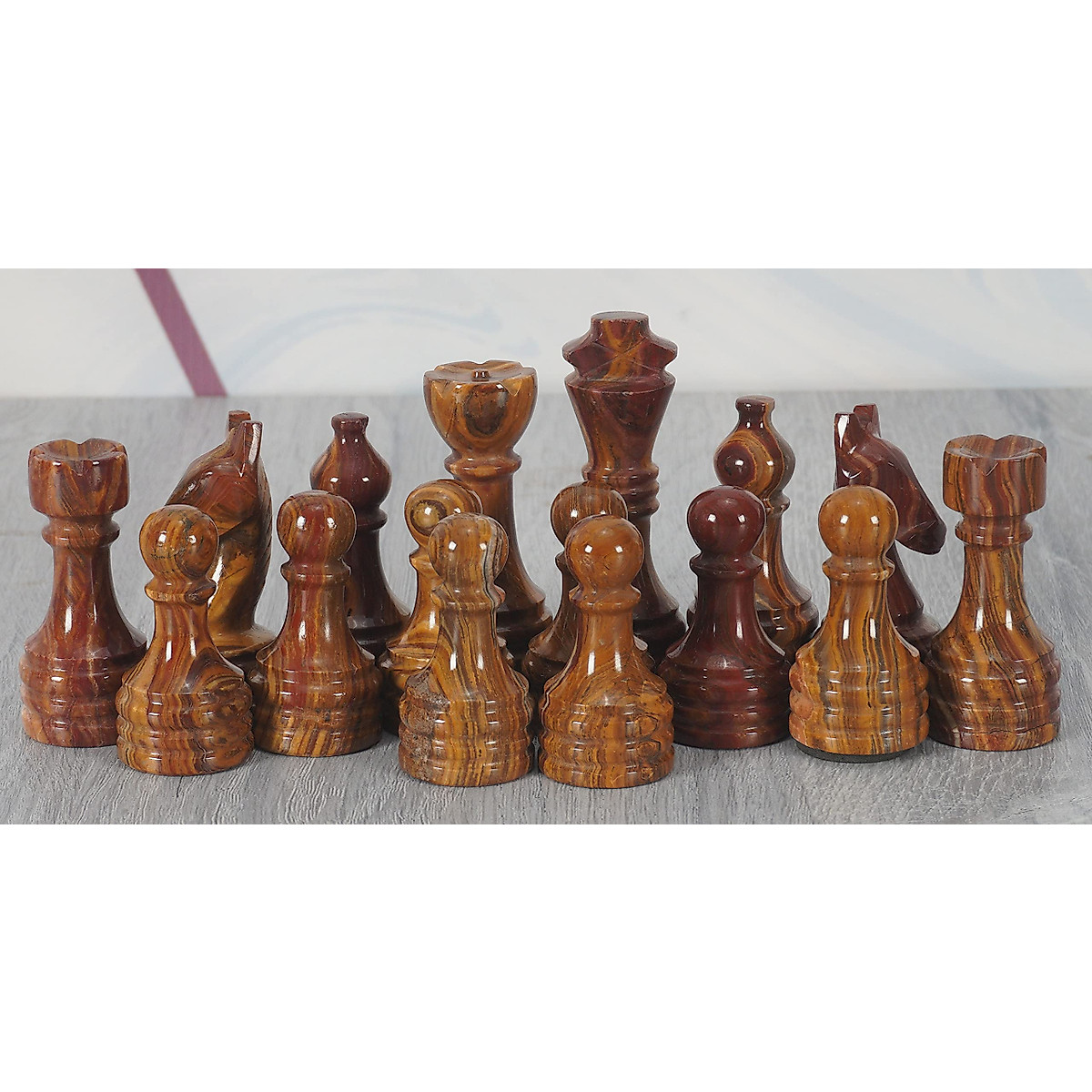 Radicaln Marble Chess Pieces Red & Coral 3.5 Inch King Figures Handmade 32 Chess Figures - Suitable for 16-20 Inch Chess Game - Board Games