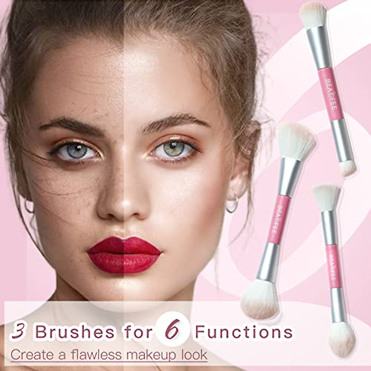 Makeup Brush Duo End Foundation Brush Contour Powder Face Makeup Brushes For Blending Liquid Powder,Concealer,Blush Brush, Highlighter Contour Brush Powder Synthetic Cosmetic Tools