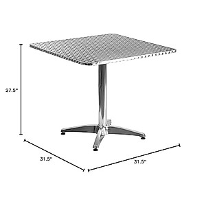 Flash Furniture Lila 31.5'' Square Aluminum Indoor-Outdoor Table Set with 2 Dark Brown Rattan Chairs