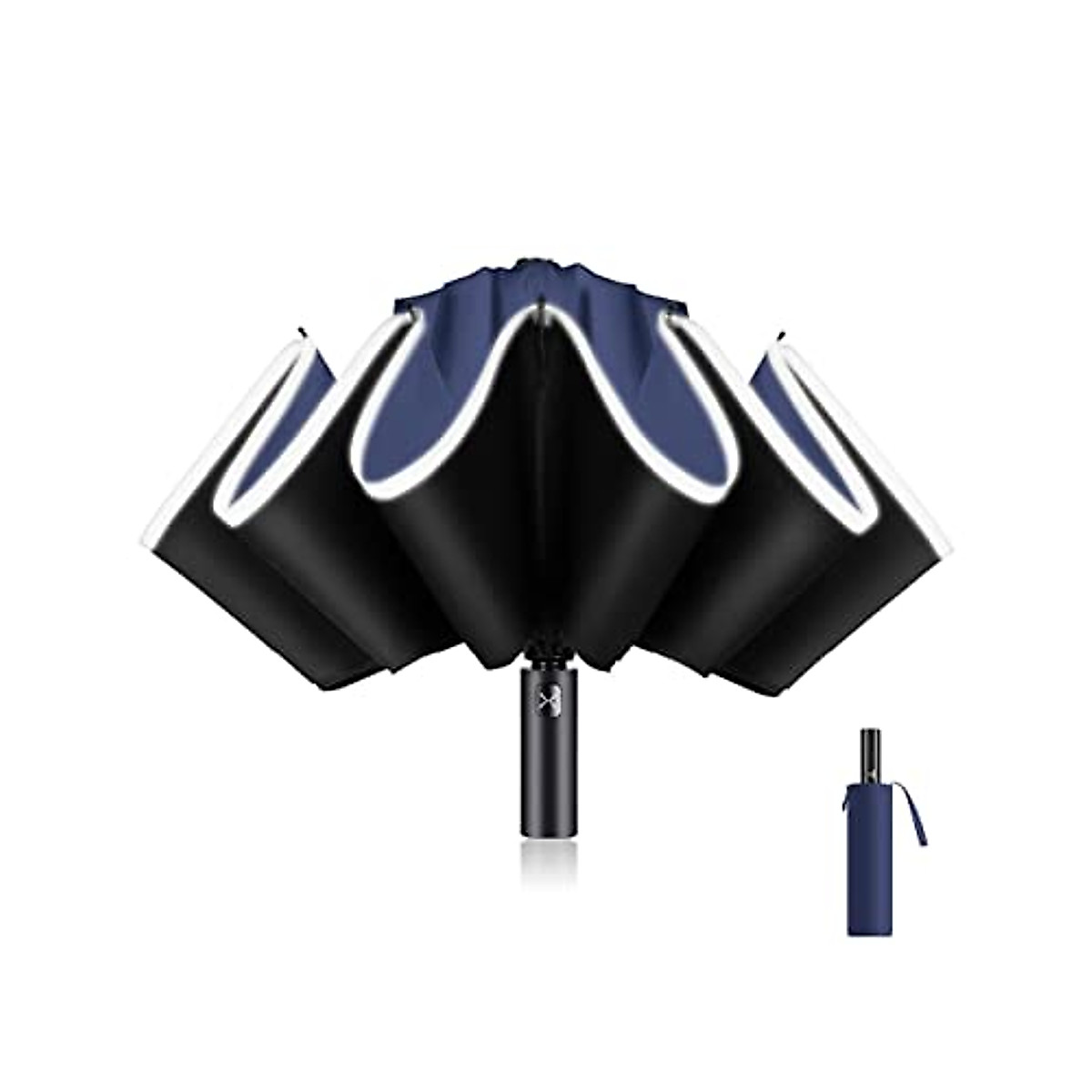 XIXVON Umbrella Pro (10 Ribs, Blue) | UPF 50+ 99% UV Protection, Reflective Safety Strip, Sturdy Windproof, Travel Portable, Automatic | Reverse Folding Umbrella