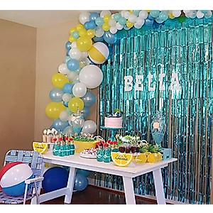 Blukey 2-Packs 3.2ft x 8.3ft Turquoise Metallic Tinsel Foil Fringe Backdrop Curtain for Wedding Christmas Halloween New Year