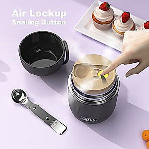 Luisun 17 Oz Insulated Food Thermos Soup Thermos for Hot Food Kids Adults, 304 Stainless Steel Food Container with Folding Spoon, Vacuum Insulated Portable for School, Office, Outdoor (Black)