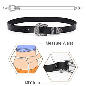 WERFORU Women Leather Belt for Jeans Pants Ladies Black Belt for Dress with Western Silver Buckle, White,Small(Length 39.3 Inches, Suit for waist size 23"-26")-