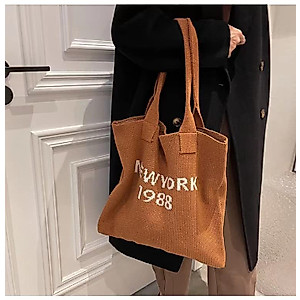 Grunge Knitted Tote Bag Y2K Fairycore Letter Shoulder Bag Aesthetic Hobo Bag Indie Crossbody Bag Alt Purse Accessories (Beige)