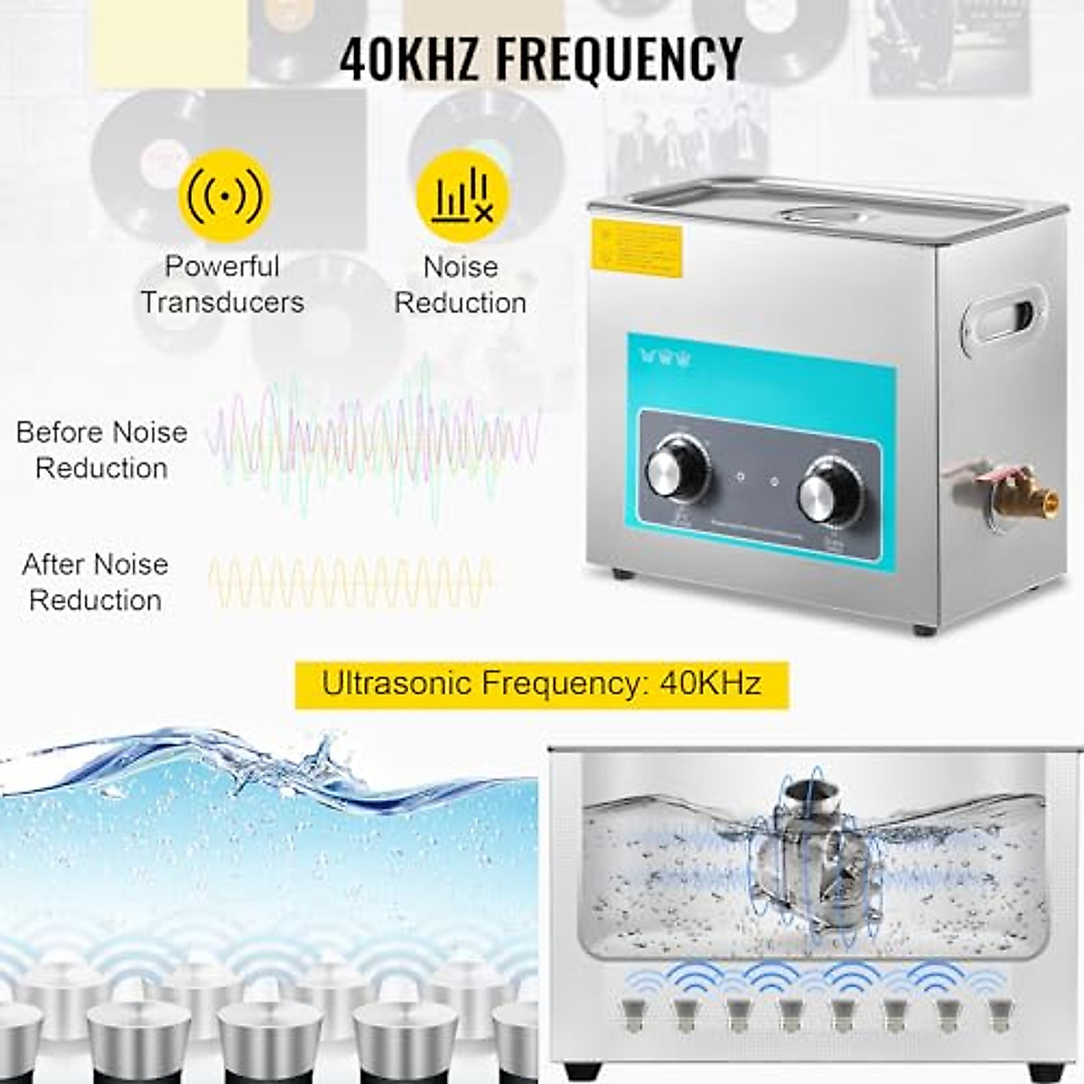 Mophorn 6L Ultrasonic Cleaner 304 Stainless Steel Professional Knob Control Ultrasonic Cleaners with HeaterTimer for Jewelry Watch Glasses Circuit Board Dentures Small Parts Dental Instrument