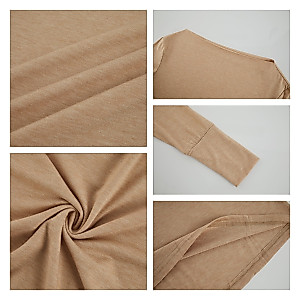 Womens Casual Long Sleeve Shirts Boat Neck Plain Tops Pullover Off The Shoulder Tee Shirt Blouse Apricot