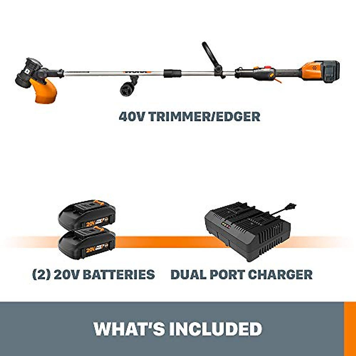Worx WG184 40V Power Share 13" Cordless String Trimmer & Wheeled Edger (Batteries & Charger Included)