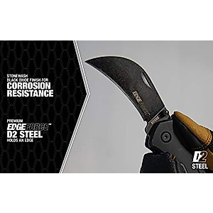 Southwire HBKND2 Edgeforce Hawk Bill Pocket Knife; 2.6" blade; D2 Steel; Stonewash Black Oxide Finish For Corrosion Resistance- Curved Blade For Pull Cuts And Splicing