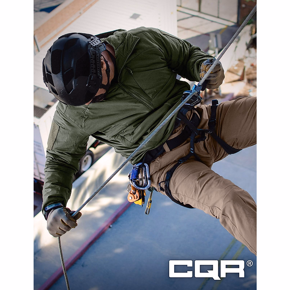 CQR Men's Insulated Hooded Tactical Jacket, Lightweight Mid-Layer Warm Hoodie, Water Resistant Full Zip Hiking Work Coat, Lightweight Olive, Large