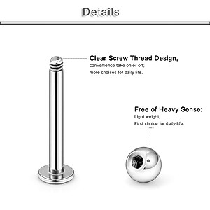 Yaalozei 16G Lip Labret Monroe Medusa Ashley Nose Ring Stud Stainless Surgical Steel Long Short Snake Bite Silver Tragus Helix Cartilage Earring Bar Barbell Piercing Jewelry Women Men 8mm 10mm 12mm