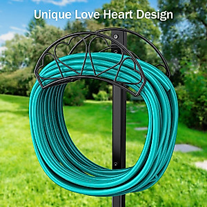 Garden Hose Holder - CreiYuan Water Hose Stand Freestanding Metal Hose Hanger, Detachable Heavy Duty Hose Storage Stand for Outdoor (Love Heart)