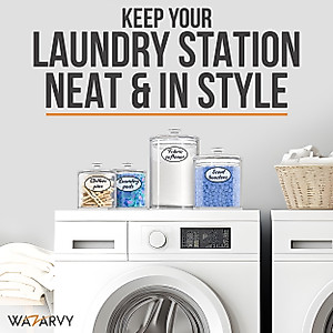 Premium Clear Acrylic Apothecary Jars with Lids for Bathroom & Laundry Room - Multipurpose Bathroom Canisters with Scoops & Labels - Laundry Containers for Pods & Dryer Sheets - Assorted 4 Pack