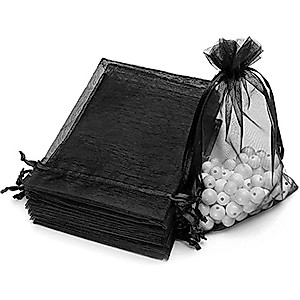 Akstore 100PCS 4x6inch (10x15cm) Drawstring Organza Jewelry Favor Pouches Wedding Party Festival Gift Bags Candy Bags (Black)