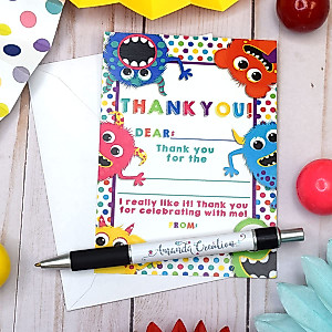 Cute & Colorful Monsters Thank You Notes for Kids, Ten 4" x 5.5" Fill In The Blank Cards with 10 White Envelopes by AmandaCreation