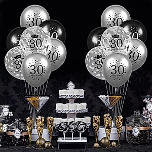 30th Birthday Balloons Decorations 15pcs Black Silver Happy 30th Birthday Party Latex Confetti Balloons for Men Women 30th Anniversary Happy Birthday Party Decor Supplies 12 inches