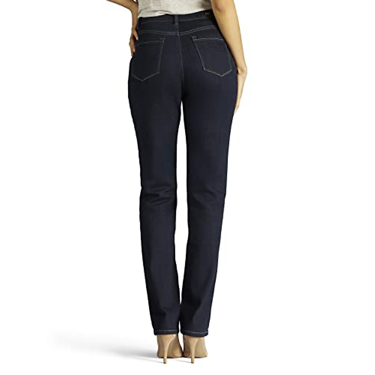 Lee Women's Instantly Slims Classic Relaxed Fit Monroe Straight Leg Jean, Heritage Blue, 8 Short Petite