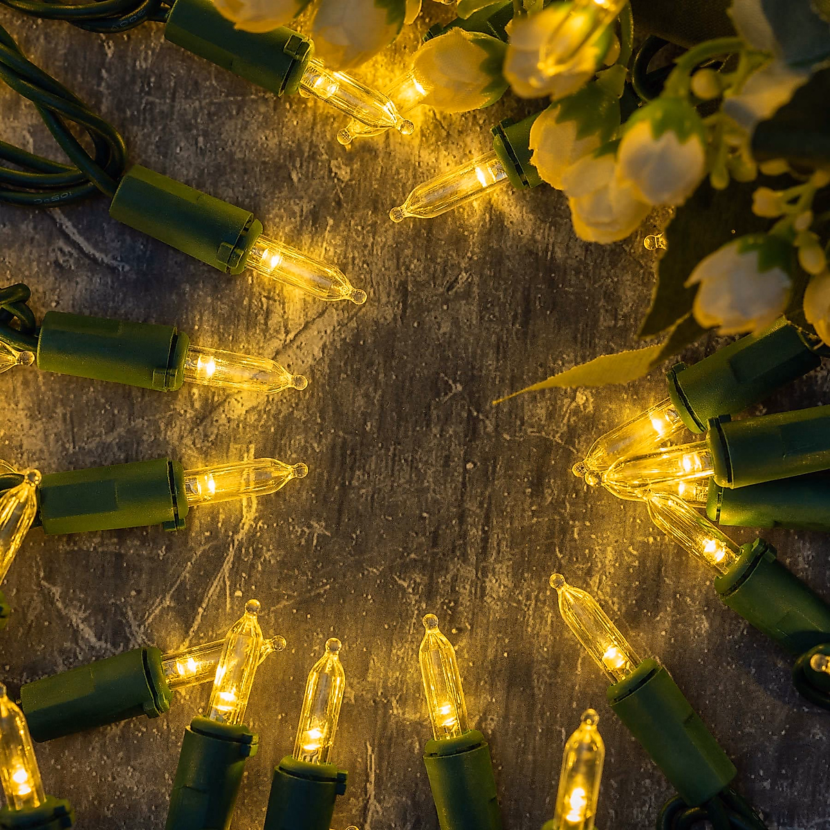 YULETIME Warm White LED Christmas Lights with Green Wire, 33 ft 100 Count UL Certified Commercial Grade Holiday String Light Set (Warm White - Green Wire)